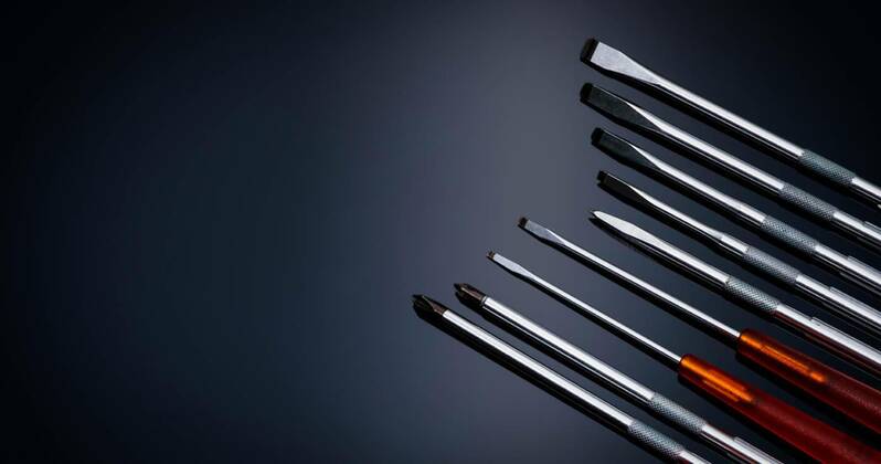 Screwdriver and center punch. Mechanic hand tools. Screwdriver sets ...