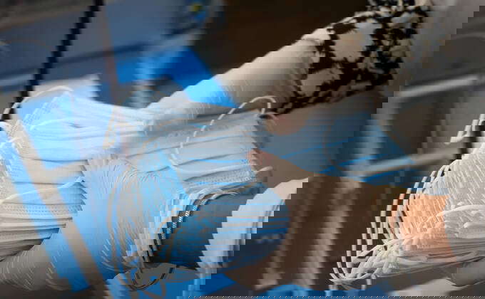 Illustration picture shows face masks of Deltrian International ...