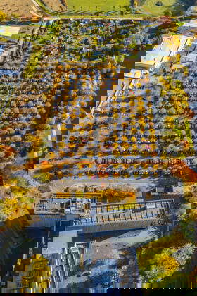 Aerial view, Higher Regional Court Hamm with parking lots and trees in ...