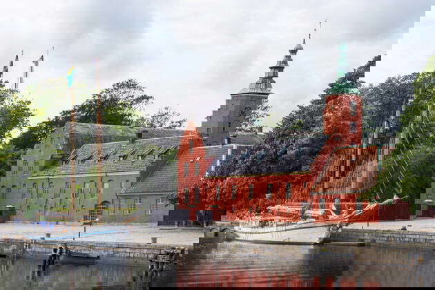 Halmstad Castle, river Nissan, sailship Halmstad Hallands län