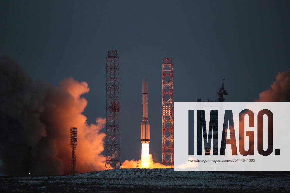 BAIKONUR, KAZAKHSTAN – : The Proton-M rocket with the Briz-M booster ...