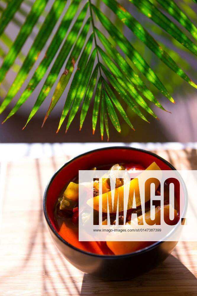 Meat stew in a clay bowl