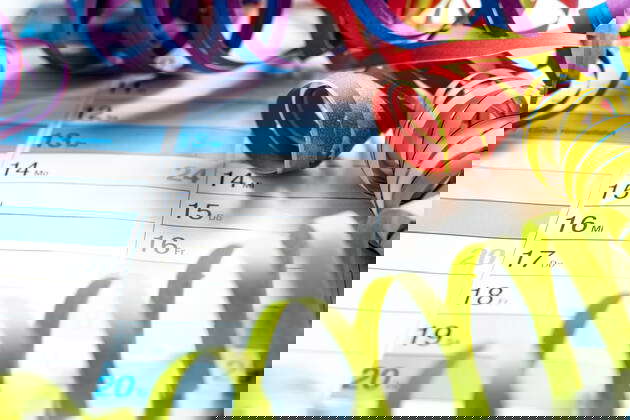 18 February 2022: carnival, calendar with colorful streamers symbol image