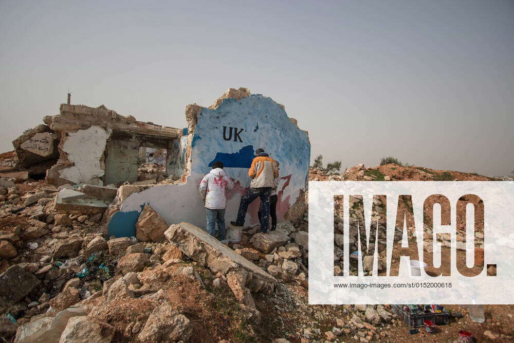 Mural in Solidarity with Ukraine in Idlib. Syrian artists draw a mural ...