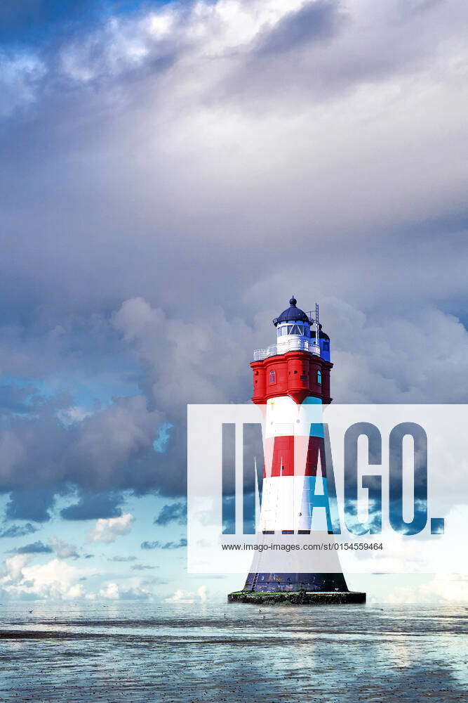 Der Leuchtturm Roter Sand in der Wesermündung, Deutsche Bucht, 1885 ...