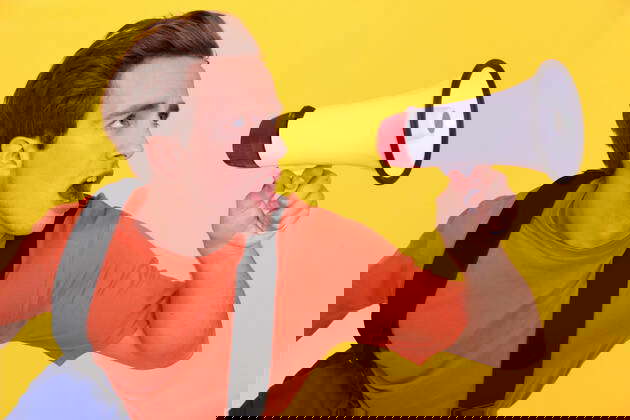 Man shouting into megaphone, model released, 8367812, advertisement ...