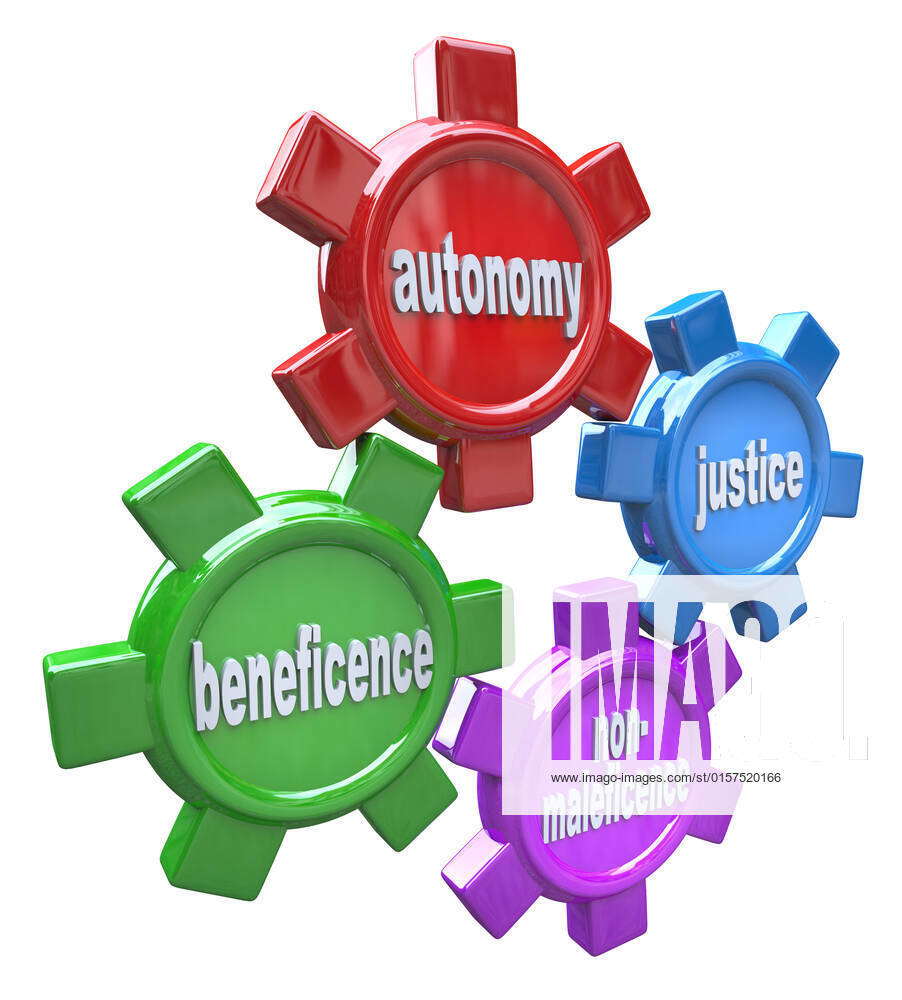 Four gears representing the principles of medical ethics: autonomy ...