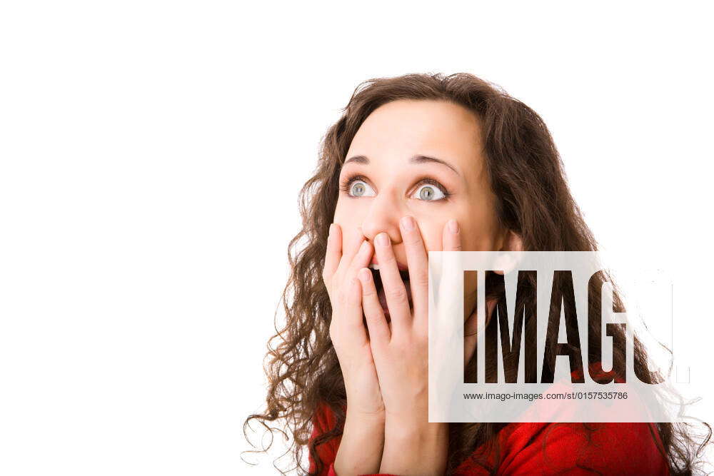 Scared girl shouting aloud isolated on white, model released, , 1749885 ...