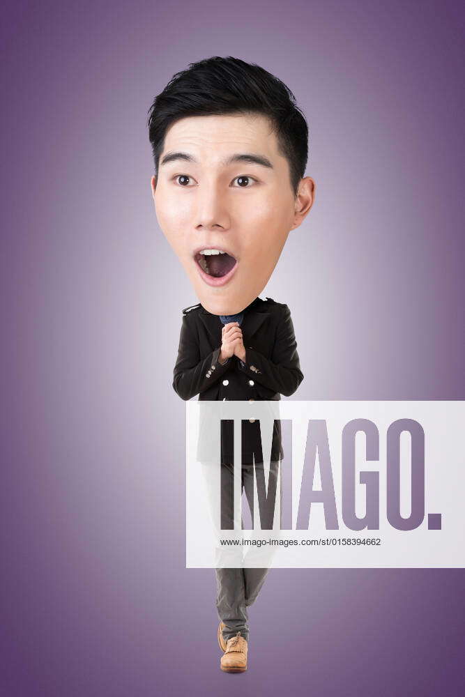 Funny Asian big head man, full length portrait., model released ...