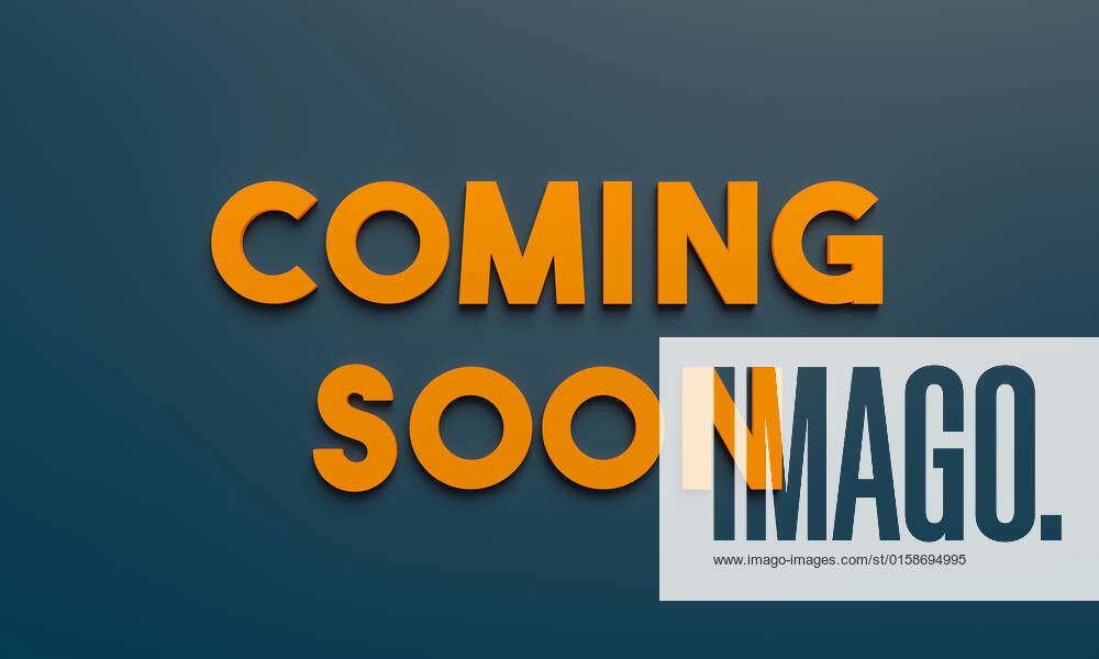 Coming soon Banner in dark blue with orange text. Letters in 3D. Coming ...