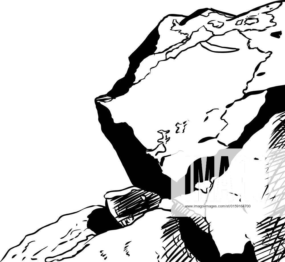 Outline sketch of old cracked giant boulders in nature , 22700328 ...
