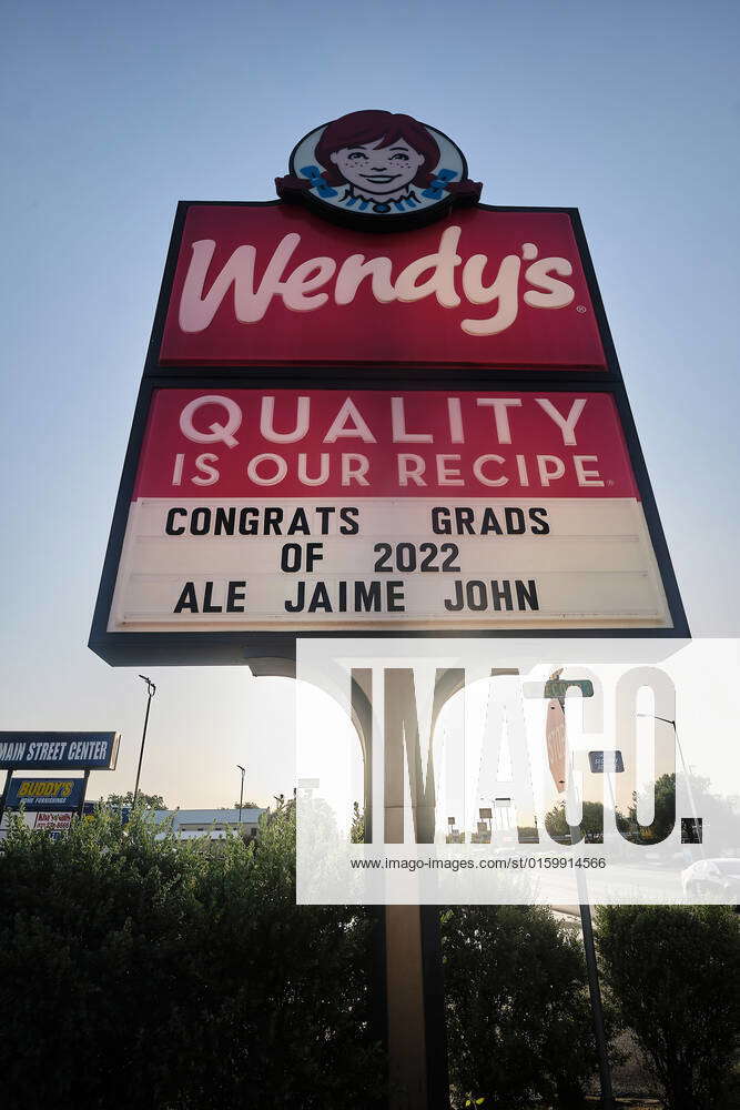 Uvalde, Texas, USA: A sign at the Wendy s fast food restaurant says ...