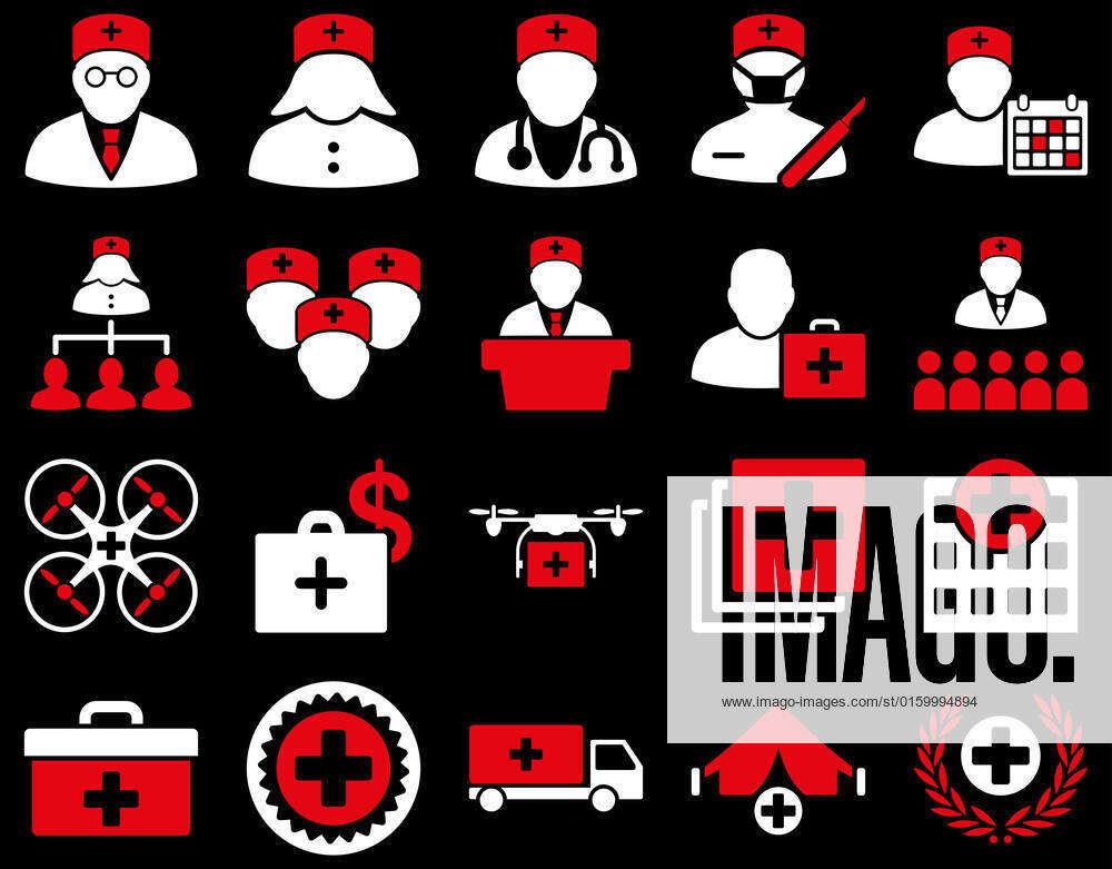 Medical icon set. Style is bicolor icons drawn with red and white ...