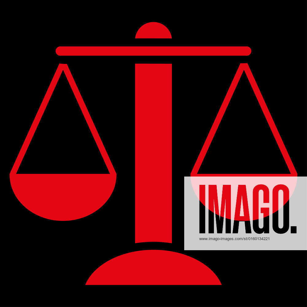 Scales raster icon. Style is flat symbol, red color, rounded angles ...