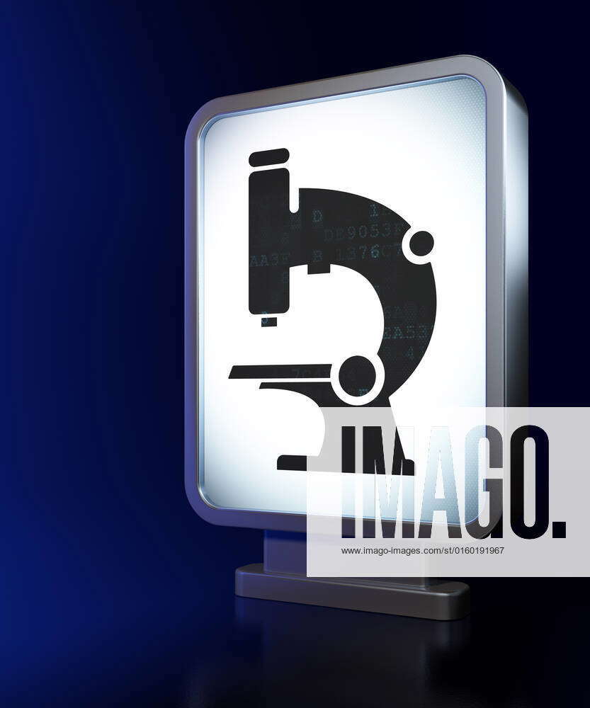 Science concept: Microscope on advertising billboard background, 3d ...