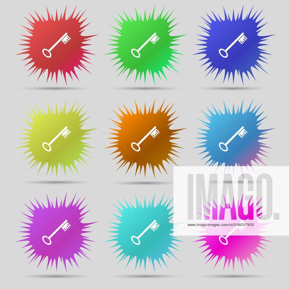 Key icon sign. Nine original needle buttons. illustration. Raster ...
