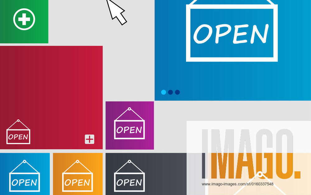 Open icon sign. Metro style buttons. Modern interface website buttons with cursor pointer