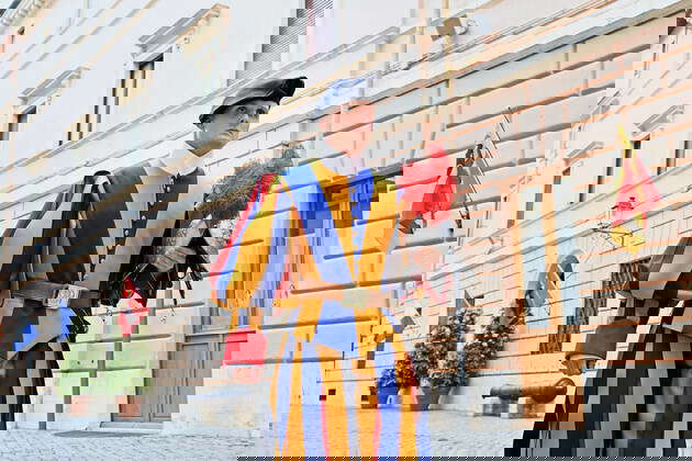 Vatican City. Barracks of the Swiss Guards, dressing in the Armory. In ...