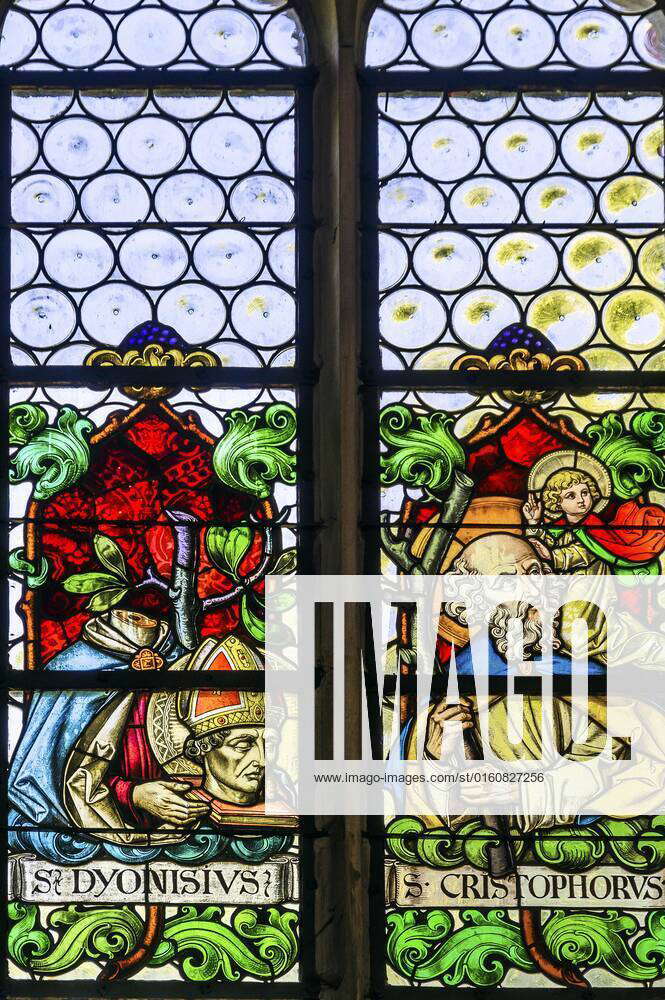 Colourful church window, St Dyonisius and St Christopher, St pelagius ...