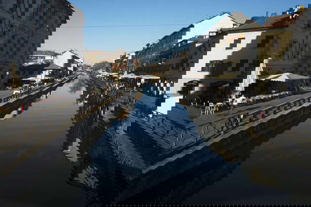 Naviglio Grande, Milan Naviglio Grande, canal waterway in Milan, Italy