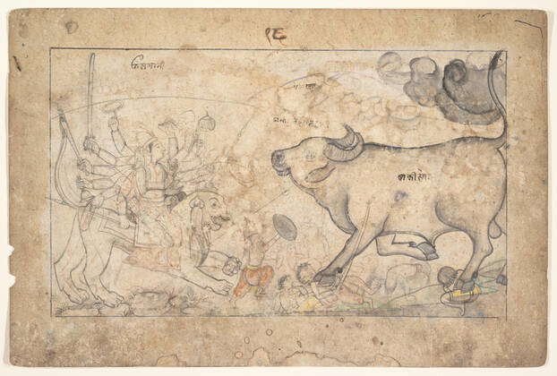 Durga Confronts the Buffalo Demon Mahisha: Scene from the Devi Mahatmya ...
