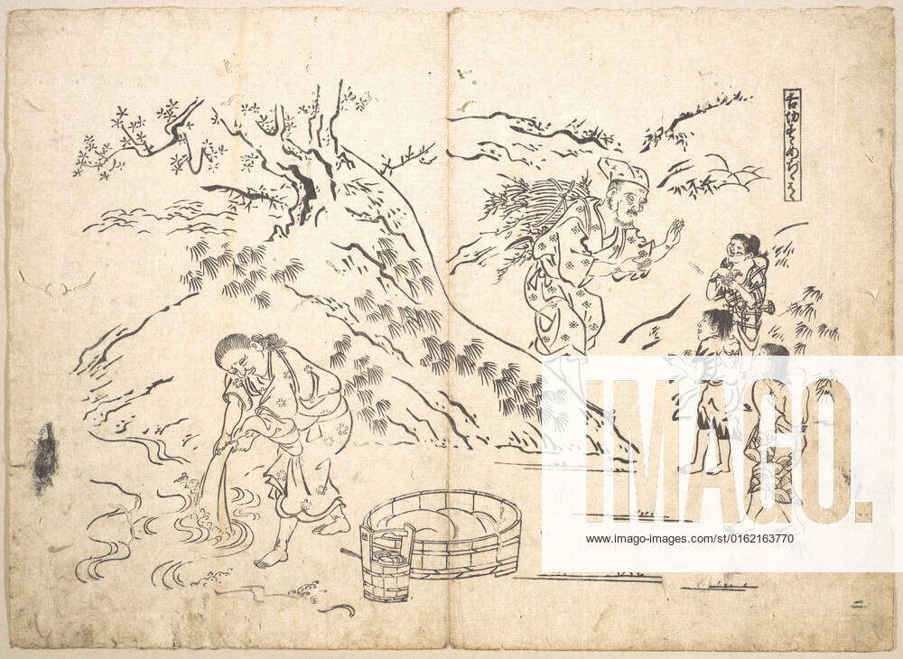 Fagot gatherer Finds Boy with Sparrow Okumura Masanobu Japanese. Fagot gatherer Finds Boy with