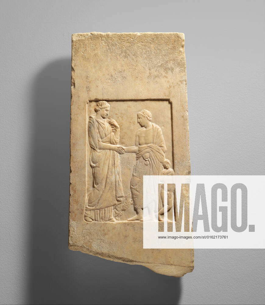 Marble fragment of a stele (grave marker) of a youth mid-4th century B ...