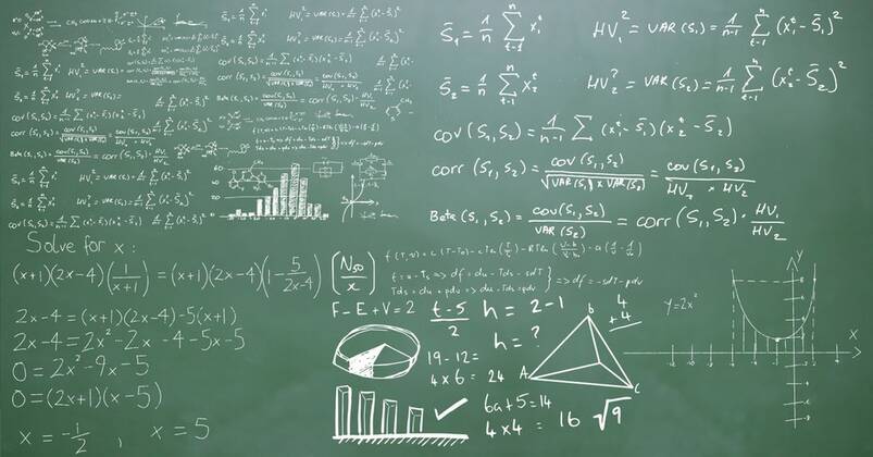 Composition of mathematical equations over green chalkboard. education ...