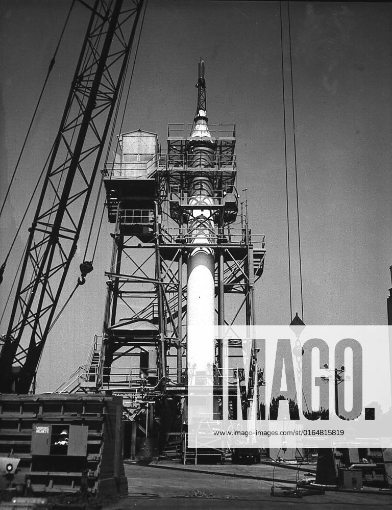A Mercury-Redstone launch vehicle awaits test-firing in the Redstone ...