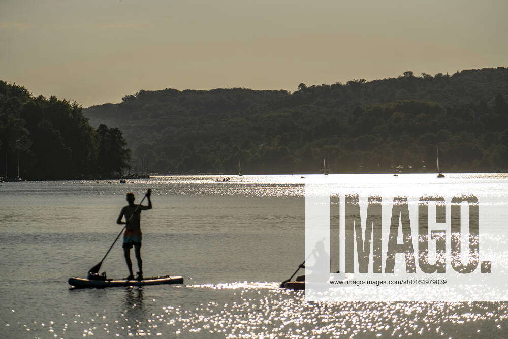 Northeast part of Baldeneysee, stand up paddler, Sup, Essen, NRW, Germany