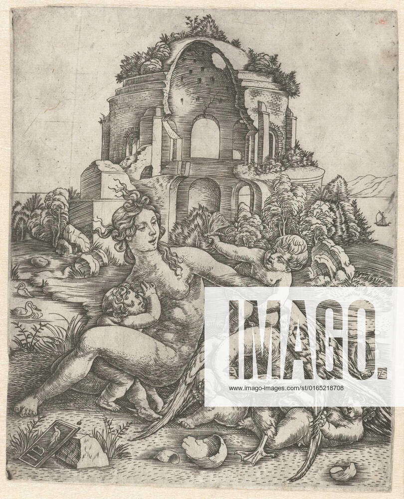 Leda and the swan with her four children. Leda and Jupiter in the form ...