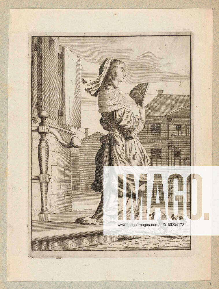 Lady with impeller, walking on the street, dressed according to fashion ...