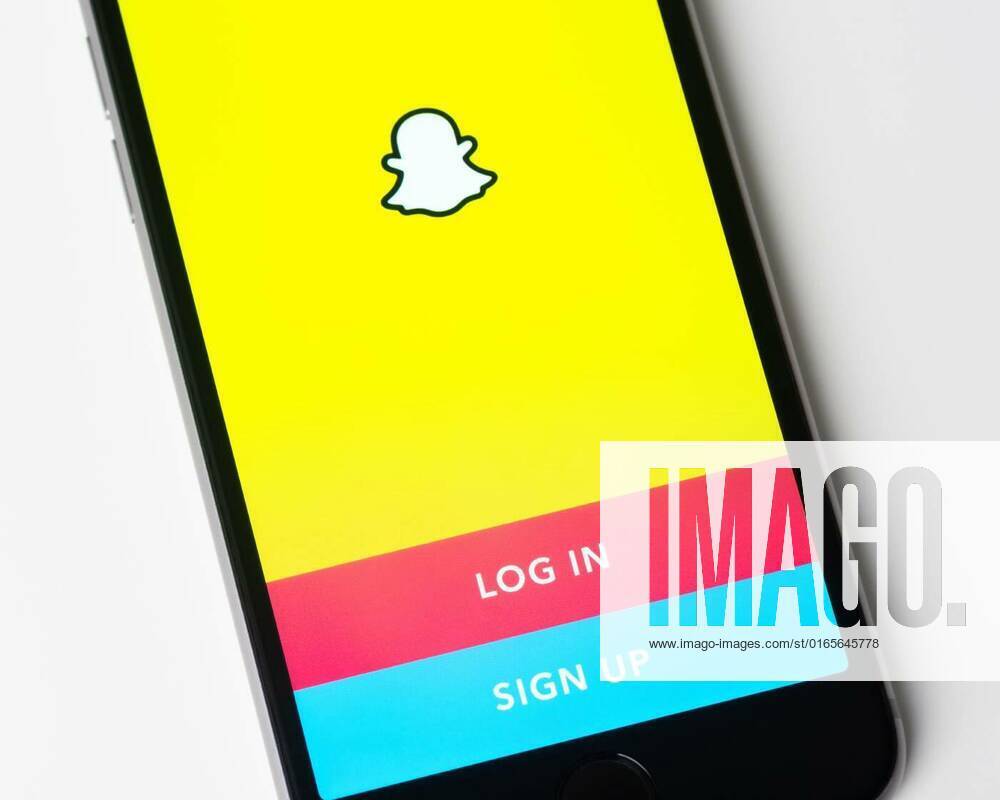 Snapchat app log in and sign up page on Apple iPhone screen, BAYONNE ...