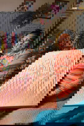 THANCOUPIE FEATURE, Mapoon artist Daphne de Jersey poses with a piece ...