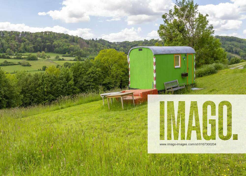 Site caravan, green site caravan in rural ambiance at spring time in ...