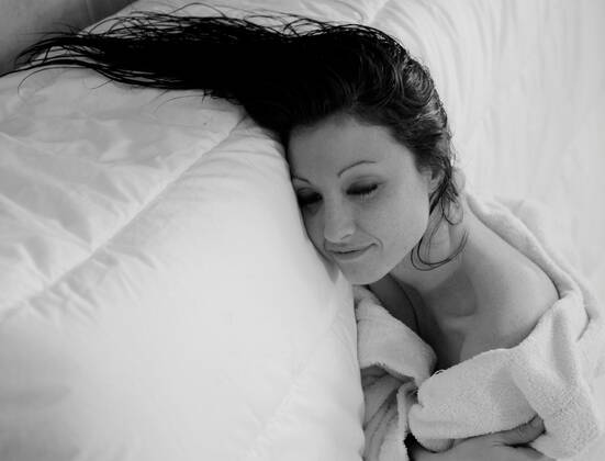 Portrait Of Fresh And Beautiful Brunette Woman Wearing White Towel On