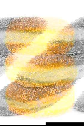 A picture of three jelly donuts stacked ontop of eachother, 2851627 ...