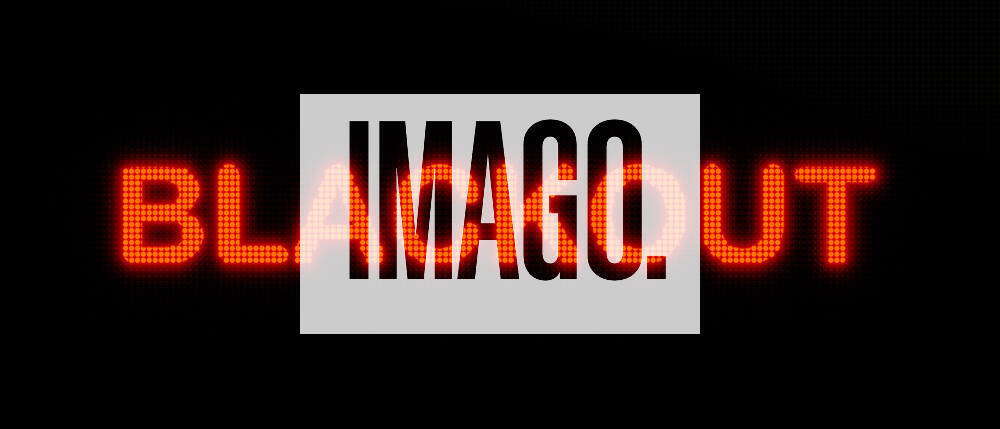 Blackout, displayed on a screen. Dark LED screen with the word Blackout ...