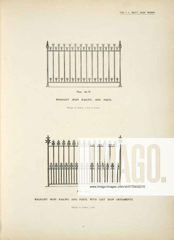 Wrought iron railing and posts. Plate 346-N ; Wrought iron railing and ...