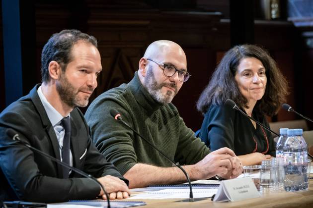 Alexandre HEZEZ (l), Francois DEVAUX (c) and Nadia DEBBACHE (d), lawyer ...