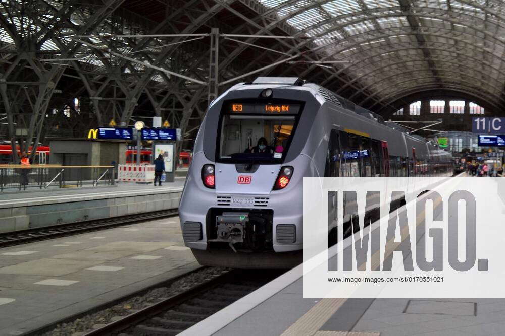 Leipzig main station, Saxony, RE13 train of DB Deutsche Bahn in the ...
