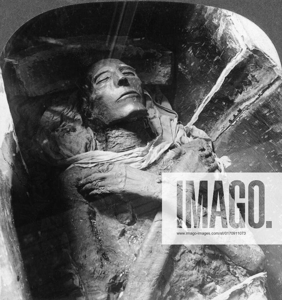 The mummy of Sethos I (1394BC-1279BC), Cairo, Egypt, 1905. Stereoscopic ...
