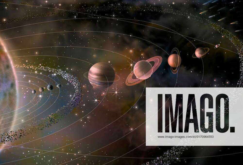 Solar system with its nine planets (Mercury, Venus, Earth, Mars ...