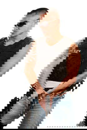 Tough Hispanic Cop with Pistol in Bulletproof Vest, model released ...