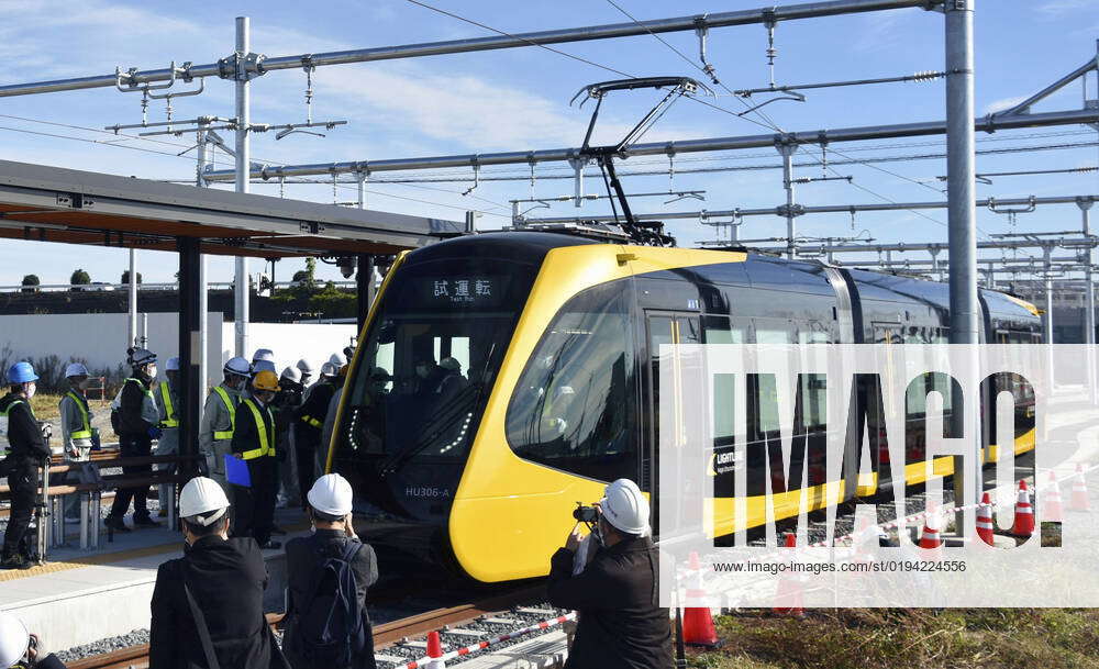 LRT train test-runs in Utsunomiya A light rail transit train test-runs ...