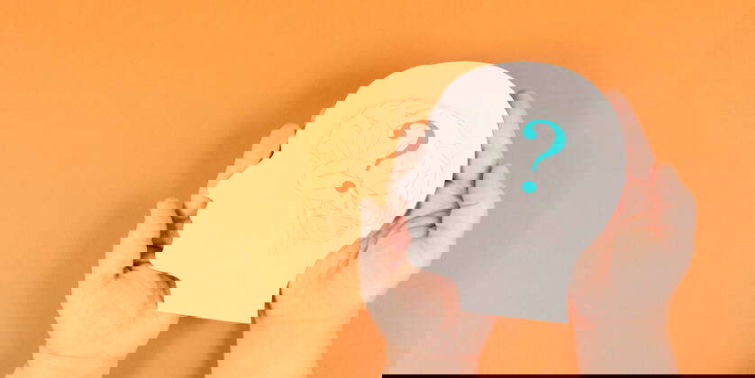 Head with a brain and question mark, education and business concept ...