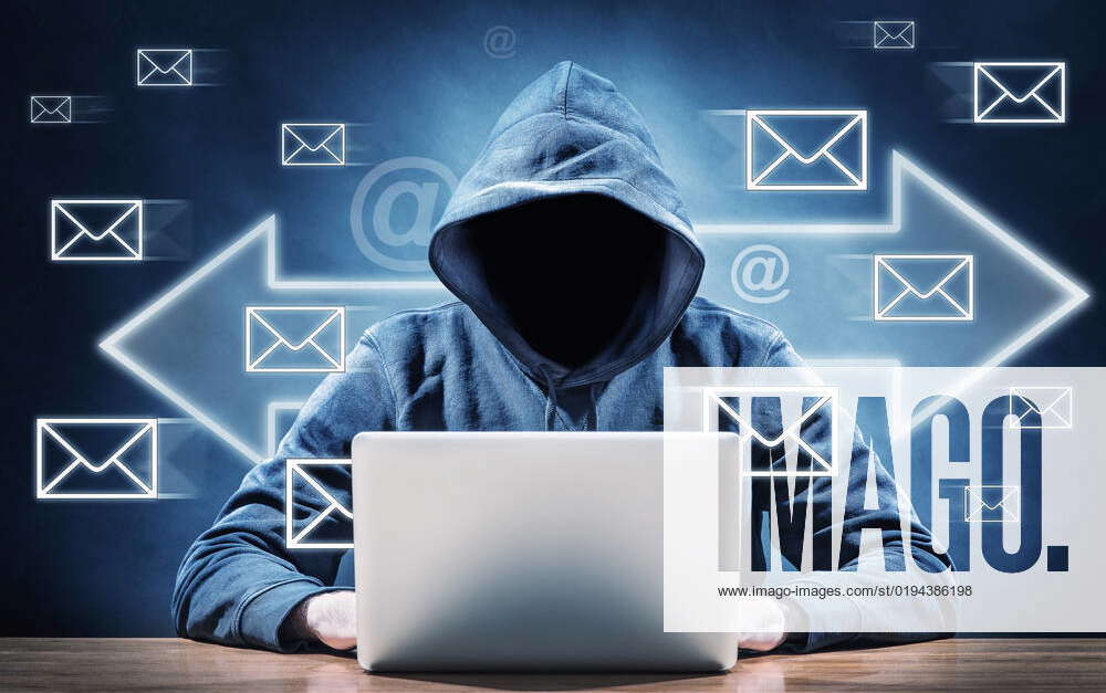 Spam man on a computer sending spam mail