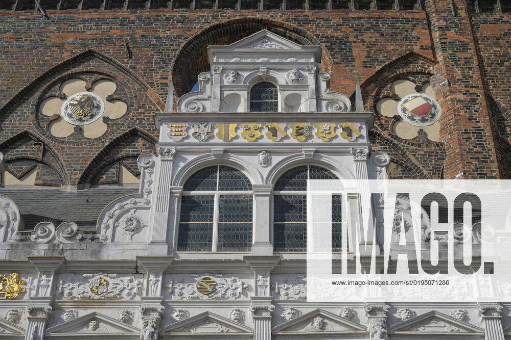 Renaissance dormer, Gothic shield wall behind , City Hall, Market ...