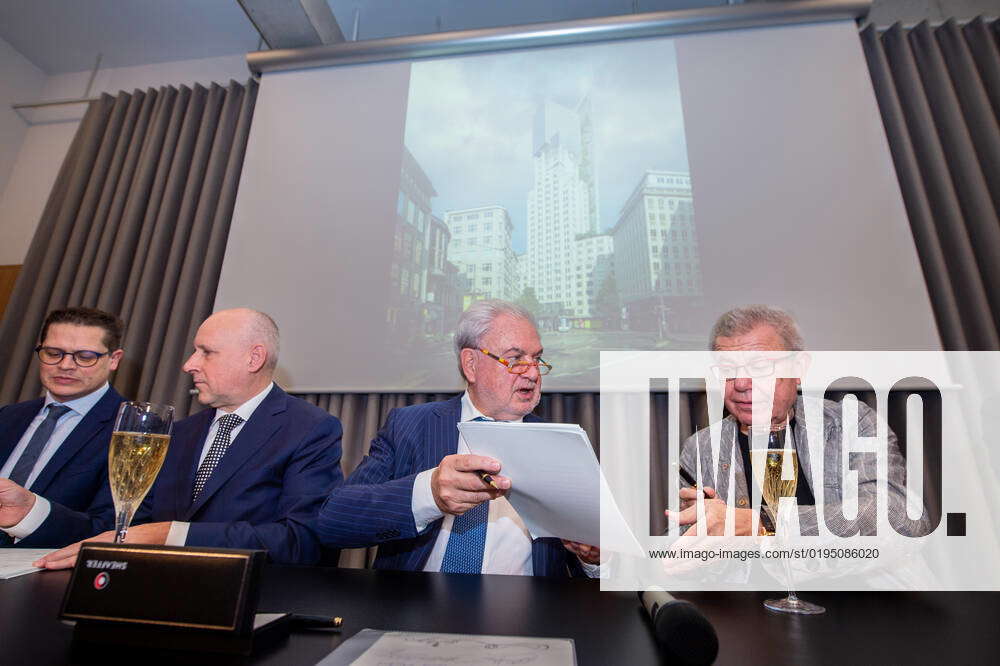 Architect Daniel Libeskind (R) and Katoen Natie CEO Fernand Huts (2R ...