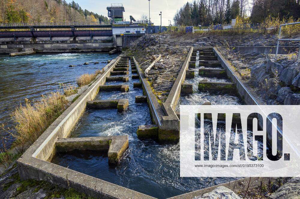 the Iller barrage 5 flu mill with Fish ladder at Altusried, allgaeu ...